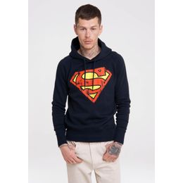 Kapuzensweatshirt logoshirt "DC – Superman Logo", Herren, Gr. S, blau (dunkelblau), 80% Baumwolle, 20% Polyester, unifarben, casual, normal, ohne Ausschnitt, Sweatshirts, mit Superhelden-Print