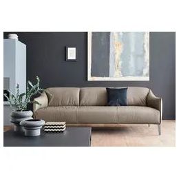 3-Sitzer W.Schillig "sally", braun (stone z59), B:224cm H:78cm T:84cm, Longlife Xtra-Leder Z59: Glattleder mit modischer Prägung. Hautstärke 0, 9 - 1, 1 mm., Sofas, mit Metall-Winkelfüßen in Chrom glänzend, Breite 224 cm