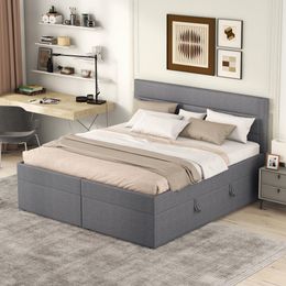 MODFU Polsterbetten 140 x 200 cm Kinderbett Doppelbett mit Lattenrost und Bettkasten(ohne Matratze), Grau