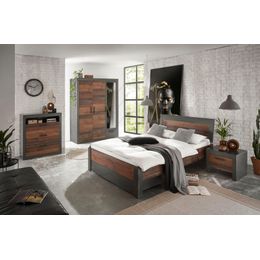 Schlafzimmer-Set Home Affaire "BROOKLYN", grau (old mix dekor), H:88cm, Schlafzimmermöbel-Sets, Bett mit Holzkopfteil und Schublade