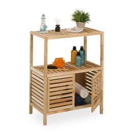 Relaxdays - Badregal, Walnussholz, hbt: 86 x 67,5 x 35,5 cm, Badschrank mit 2 Türen, 2 Ablagen, Badezimmer & Küche, natur