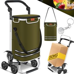 Kesser® Einkaufstrolley Treppensteiger mit Kühlfach klappbar mit 56L Kapazität und belastbar bis 50kg 3in1 Trolley Sackkarre & Umhängetasche Faltbarer Einkaufswagen inkl. Einkaufschip