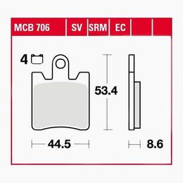 TRW Lucas Bremsbeläge organisch MCB706 44,5x53,4x8,6mm