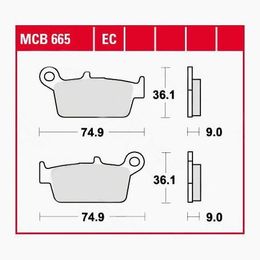 TRW Lucas Bremsbeläge organisch MCB665 74,9x36,1x9mm