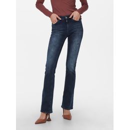 Bootcut-Jeans Only "ONLBLUSH MID FLARED DNM REA409 NOOS", Damen, Gr. S (36), Länge 32, blau (blau schwarz denim), Denim/Jeans, Obermaterial: 92% Baumwolle, 6% Elastomultiester, 2% Elasthan, Abriebeffekte, modisch, Jeans