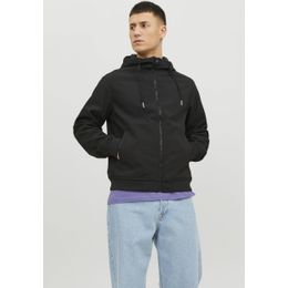 Jack & Jones Softshelljacke JACK & JONES "JJEBASIC SOFTSHELL HOOD NOOS", Herren, Gr. XL, schwarz, Web, Obermaterial: 100% Polyester, unifarben, modisch, regular fit, hoch geschlossener Ausschnitt, Langarm Bündchen, Jacken