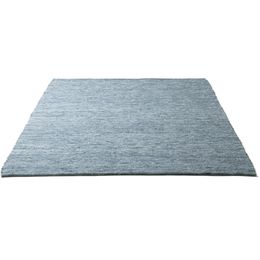 Wollteppich Sansibar "Hörnum", blau, B:70cm H:12mm L:140cm, Schurwolle, Teppiche, Handweb Teppich, meliert, reine gewalkte Wolle, handgewebt