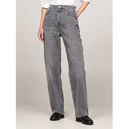 Straight-Jeans Tommy Hilfiger "RELAXED STRAIGHT HW GER", Damen, Gr. 31, Länge 32, grau (ger), Denim/Jeans, Obermaterial: 79% Baumwolle, 20% Lyocell, 1% Elasthan, unifarben, casual, straight fit, Jeans, mit Tommy Hilfger Logo-Badge