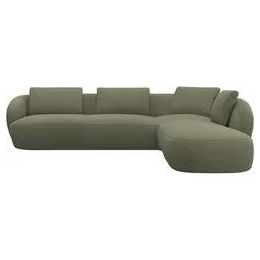 Ecksofa FLEXLUX "Torino, rund, L-Form, Sofa-Ecke mit Ottomane", grün (moss), B:296cm H:85cm T:237cm, Sofas, Modernes, organisches Sofa-Design, Kaltschaum, Wellenunterfederung