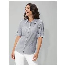 Longbluse Casual Looks, Damen, Gr. 50, blau (marine, gestreift), 100% Baumwolle, gemustert, gestreift, Blusen