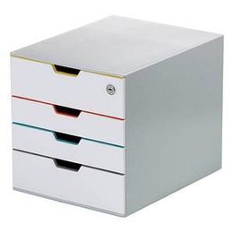 Durable Schubladenbox VARICOLOR® MIX SAFE weiß mit bunten Farblinien 762627, DIN A4, DIN C4 mit 4 Schubladen