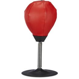 Relaxdays - Punchingball Tisch, Boxbirne Schreibtisch, Büro Punching Ball, Anti Frust, HxBxT: 35 x 18 x 18 cm, rot-schwarz