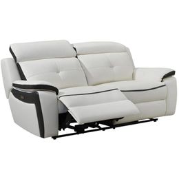 Vente-unique - Relaxsofa Leder elektrisch 3-Sitzer - Weiß & Anthrazit - angelique