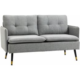 HOMCOM - Polstersessel Armlehnensessel mit Kissen Loungesessel Sofa mit Leinenoptik, Stahlbeine, für Wohnzimmer, Schlafzimmer, Grau, 139 x 68 x 80 cm