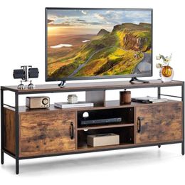 Costway - TV-Schrank, Lowboard für Fernseher bis zu 65 Zoll, 147 cm lang, Fernsehtisch mit 2 Türen & offenen Fächern, Fernsehschrank TV-Regal für