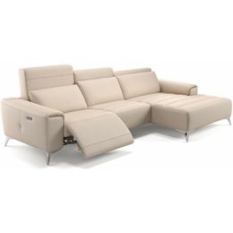 Sofanella - Leder Ecksofa bella Rechts Creme xl: 314 x 163 Breite x 100 Tiefe Füße: Matt-Schwarz - Creme