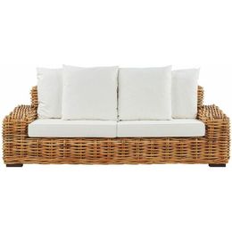 Beliani Gartensofa Natürlich Cremeweiß Rattan 3-Sitzer für Garten für Terasse für Innenbereich für Aussenbereich