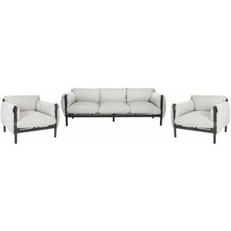 Beliani Lounge Set Hellgrau und Schwarz Aluminium 3-teilig für 5 Personen mit Kissen Stoff 3er Sofa und 2 Sessel Outdoor Terrasse Garten Ausstattung