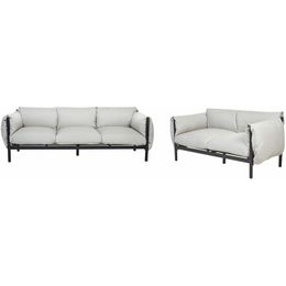 Beliani Lounge Set Hellgrau und Schwarz Aluminium 2-teilig für 5 Personen mit Kissen Stoff 2er und 3er Sofa Outdoor Terrasse Garten Ausstattung Möbel