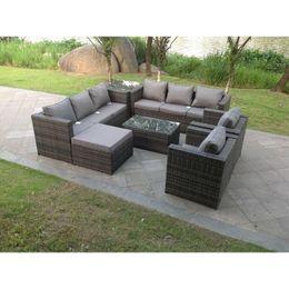 Fimous Rattn Gartenmöbel Sofa Set Rechteckiger Couchtisch Lounge Sofa Stuhl Fußhocker Mit Beistelltisch