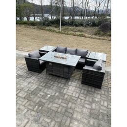 Outdoor Poly Rattan Gartenmöbel Gas Feuerstelle Esstisch Set Sessel mit Patio Heizung 2 Stuhl 2 Couchtisch Dunkelgrau Gemischt - Fimous