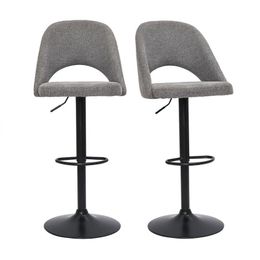 Miliboo Barhocker höhenverstellbar Stoff mit strukturiertem Samteffekt in Grau und schwarzes Metall (2er-Set) cosette