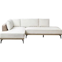 Beliani - Ecksofa Cremeweiß u. Taupe aus Stoff Kunstleder Rechtsseitig 3-Sitzer für 3 Personen Modernes Design Couch Sofa für Wohnzimmer