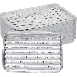 Relaxdays Grillschale Alu, 40er Set, 34 x 22 cm, Aluschalen für Grill, Alugrillschalen mit Löchern, bis 260 °C, silber