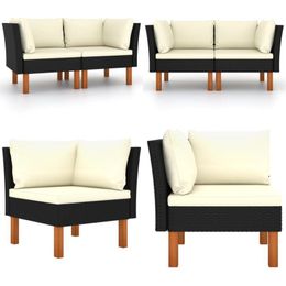 vidaXL - Ecksofas 2 Stk. Poly Rattan und Eukalyptus Massivholz - Modular-Sofa-Eckteil - Modular-Sofa-Eckteile - Home & Living - Schwarz