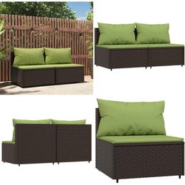 vidaXL - Garten-Mittelsofas mit Kissen 2 Stk. Braun Poly Rattan - Mittelsofa - Mittelsofas - Home & Living - Braun