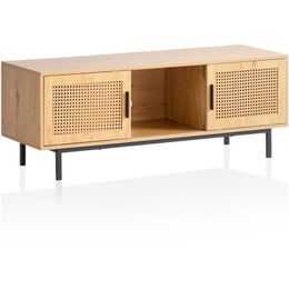 FineBuy - Lowboard Eiche-Dekor mit Wiener Geflecht 120x45,5x40 cm TV-Kommode Zeitlos mit Schiebe-Türen, Design TV-Schrank Hoch, Fernsehtisch