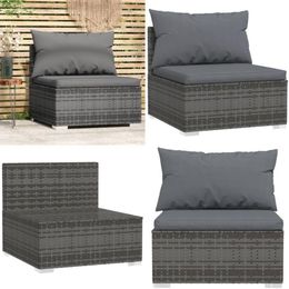 vidaXL Garten-Mittelsofa mit Kissen Grau Poly Rattan - Garten Mittelsofa - Garten Mittelsofas - Home & Living - Grau