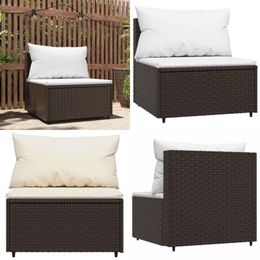 vidaXL - Garten-Mittelsofa mit Kissen Braun Poly Rattan - Mittelsofa - Mittelsofas - Home & Living - Braun