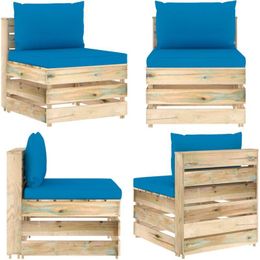 vidaXL Modulares Mittelsofa mit Kissen Grün Imprägniertes Holz - Mittelsofa - Mittelsofas - Home & Living - Blau