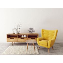 Mirrors and More - Couchtisch charlotta 50cm Gestell Holz, Glasplatte Transparent Ø45cm