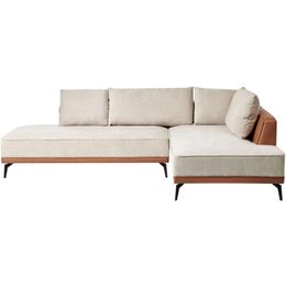 Beliani - Ecksofa Beige u. Braun aus Stoff Kunstleder Linksseitig 3-Sitzer für 3 Personen Modernes Design Couch Sofa für Wohnzimmer