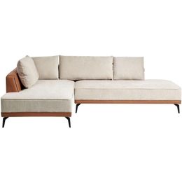 Beliani Ecksofa Beige u. Braun aus Stoff Kunstleder Rechtsseitig 3-Sitzer für 3 Personen Modernes Design Couch Sofa für Wohnzimmer