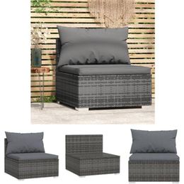 Doc&et² - The Living Store Garten-Mittelsofa mit Kissen Grau Poly Rattan - Gartensofaelemente - Grau