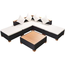 6-tlg. Garten-Lounge-Set mit Auflagen Poly Rattan Schwarz vidaXL