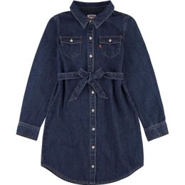 Shirtkleid LEVI'S KIDS, Mädchen, Gr. 16 (164), N-Gr, blau (daisychain), Obermaterial: 100% Baumwolle, casual, regular fit knielang, Langarm mit Knopf, Kleider, mit Bindeband an der Taille for GIRLS