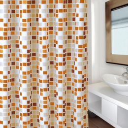 Duschvorhang MSV "Premium Mosaico", braun (weiß, braun), B:180cm H:200cm, Polyester, Duschvorhänge, Höhe 200 cm