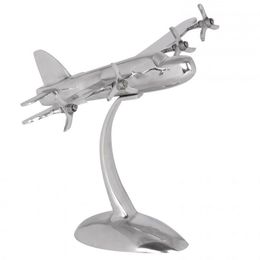 FineBuy - Design Deko Propeller Flugzeug 42 x 30 x 30 cm Silbern aus Aluminium, Alu Flieger Geschenk-Idee Tisch-Dekoration mit Standfuß