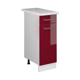 VICCO - Küchenunterschrank R-Line, Bordeaux Hochglanz, 30 cm , ap Marmor