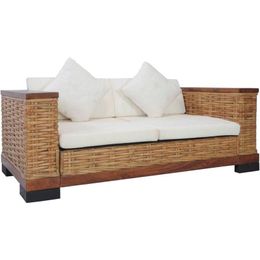 vidaXL - 2-Sitzer-Sofa mit Auflagen Braun Natur Rattan