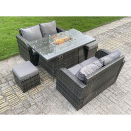 Outdoor Rattan Gartenmöbel Sofa Set Gas Feuerstelle Brenner Tisch Sets Zwei Sitzer Double Love Sofa Hocker 6 Sitzer - Fimous