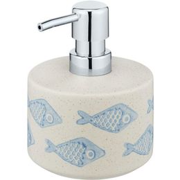 Wenko Seifenspender Aquamarin Keramik, Flüssigseifen-Spender, 475 ml, Beige, Keramik beige