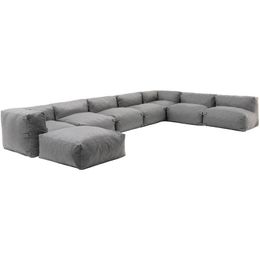 Modulares Ecksofa mit 5 Sesseln, 2 Ecken und 1 grauem Hocker - Mixi