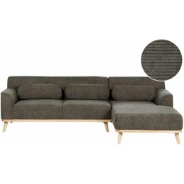 Beliani Ecksofa Dunkelgrün Stoff Cord L-förmig 3-Sitzer Sofa mit Chaiselongue Linksseitig Wohnzimmermöbel Modern Wohnzimmer Ausstattung Wohnecke