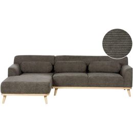 Beliani Ecksofa Dunkelgrün Stoff Cord L-förmig 3-Sitzer Sofa mit Chaiselongue Rechtsseitig Wohnzimmermöbel Modern Wohnzimmer Ausstattung Wohnecke