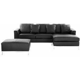 Beliani Ecksofa Schwarz Echtleder L-Förmig Linksseitig Modern Ottomane Wohnzimmer